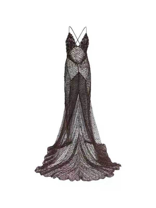 Dsquared2 Embroidered Net Maxi Dress