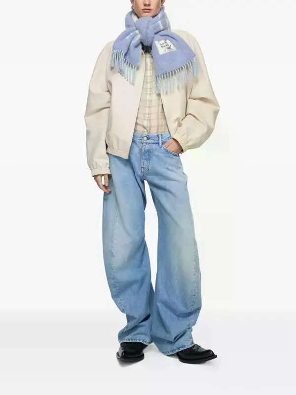 Acne Studios Fringed Logo Scarf - Blue