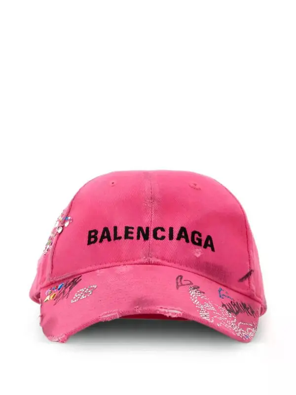 Balenciaga Embellished Distressed Cap - Pink