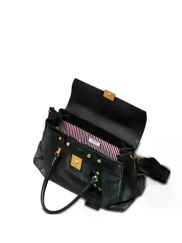 Thom Browne Distressed Leather Duffle Bag - Black