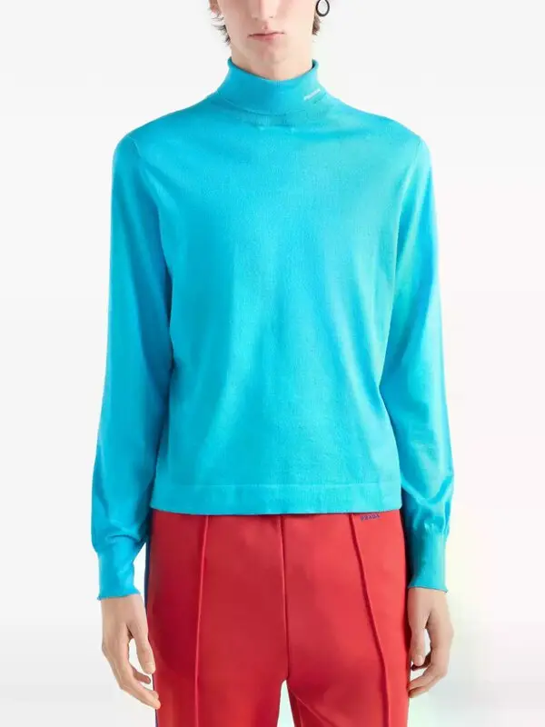 Prada Logo-embroidered Turtleneck Sweater - Blue