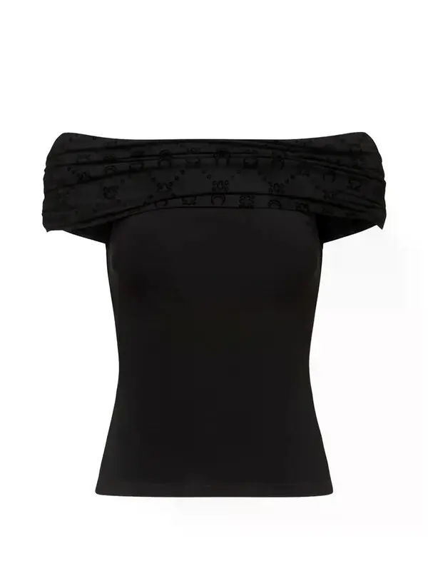 MARINE SERRE Off-shoulder Draped Blouse With Graphic Print - Black