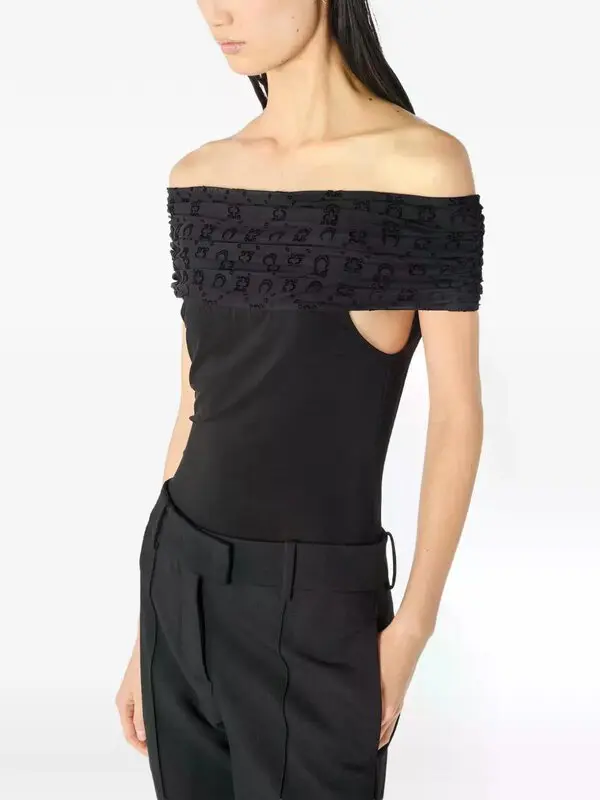 MARINE SERRE Off-shoulder Draped Blouse With Graphic Print