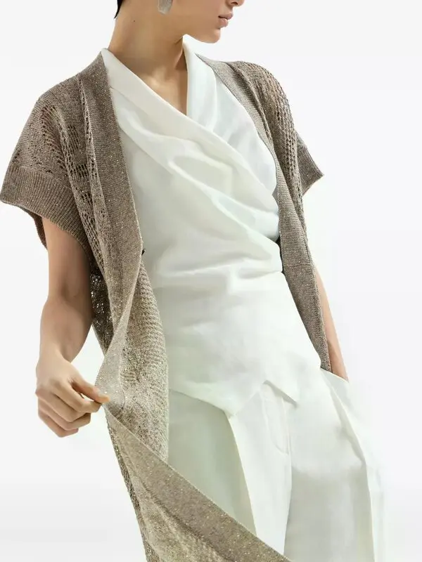 Brunello Cucinelli Sequined Mesh Cardigan - Neutrals