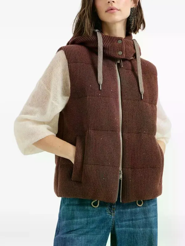 Brunello Cucinelli Hooded Ribbed Knitted Down Vest - Red