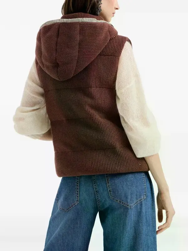 Brunello Cucinelli Hooded Ribbed Knitted Down Vest - Red