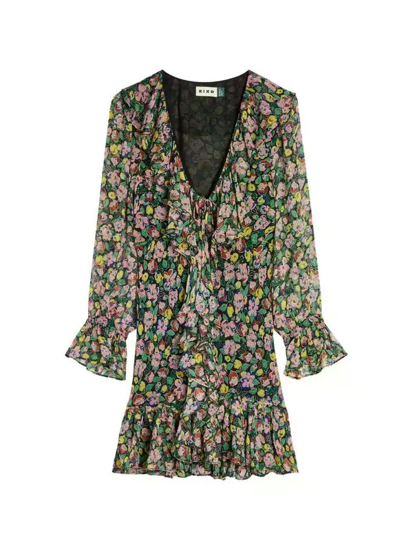 Rixo Shalyn Ruffled Floral-print Mini Dress - Black