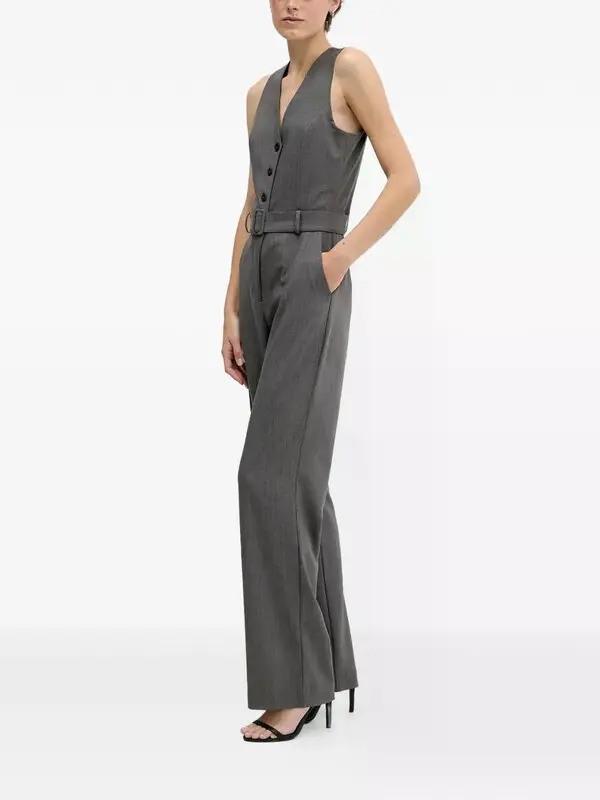 Sisley Belted Buttoned Jumpsuit - Grey