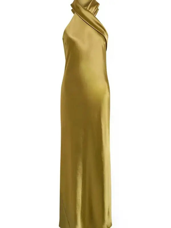 Galvan Pandora Halterneck Maxi Dress - Green