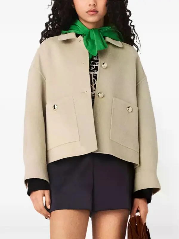 Maje Pleated-back Button Jacket - Neutrals