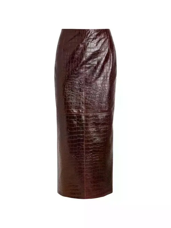 Nour Hammour Elyse Crocodile-effect Midi Skirt - Brown
