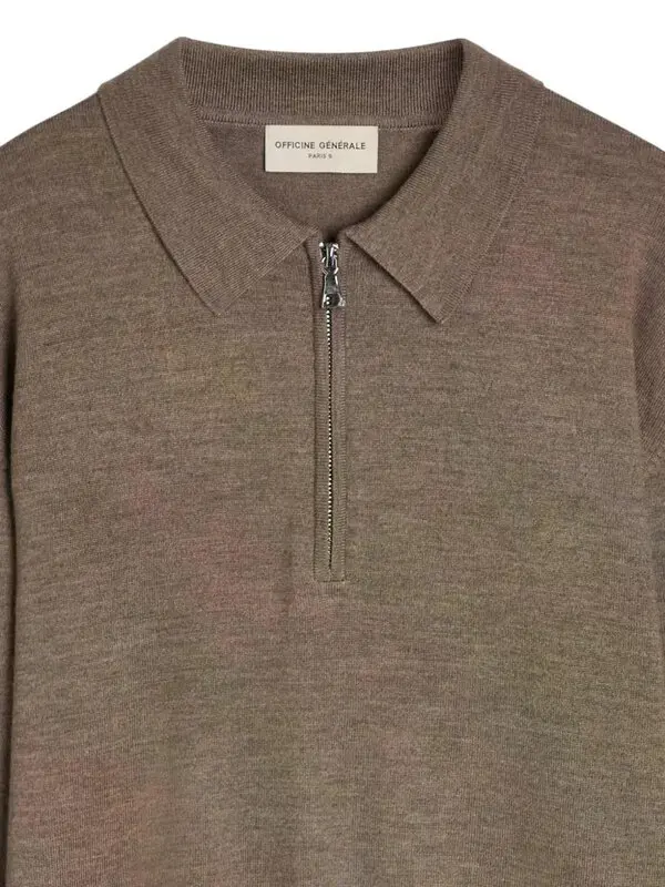 Officine Générale Zip Collar Polo Shirt - Brown