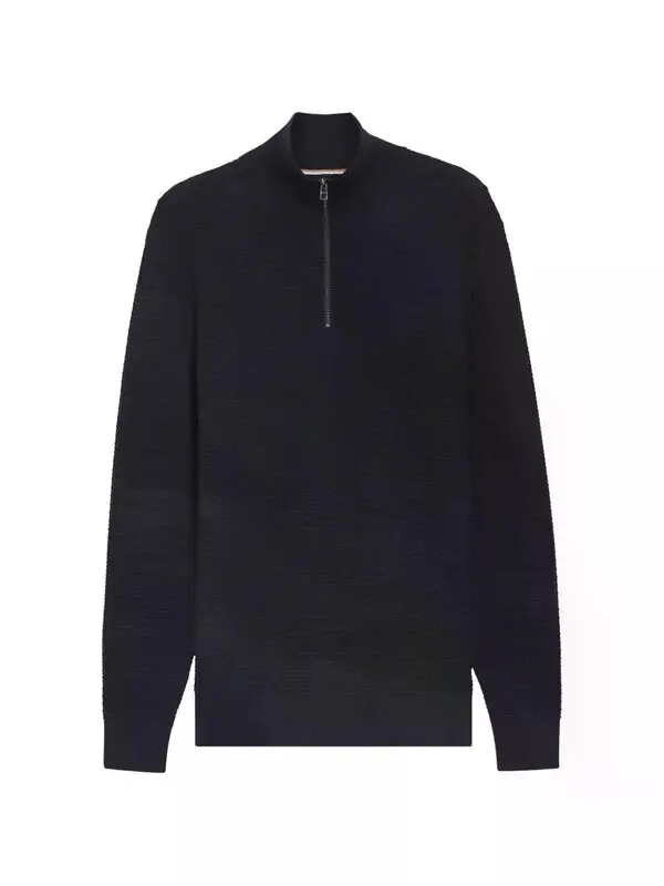 BOSS Textured Knit Half-zip Sweater - Blue