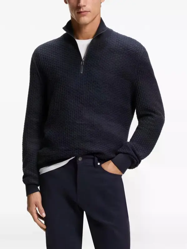 BOSS Textured Knit Half-zip Sweater - Blue