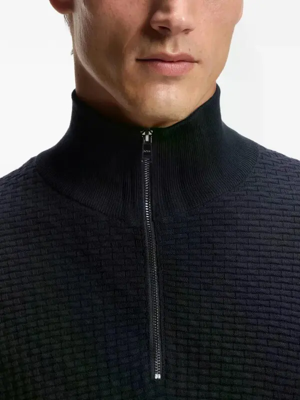 BOSS Textured Knit Half-zip Sweater - Blue