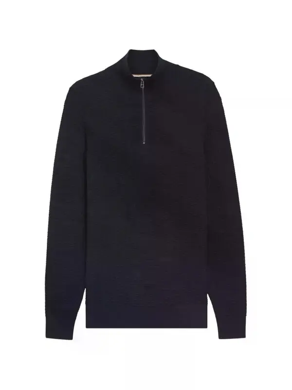 BOSS Textured Knit Half-zip Sweater - Blue