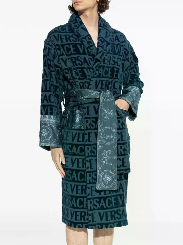 Versace Logo-pattern Belted Robe
