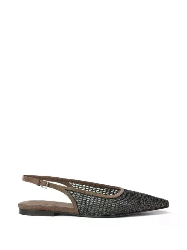 Brunello Cucinelli Net-embroidered Slingback Flats