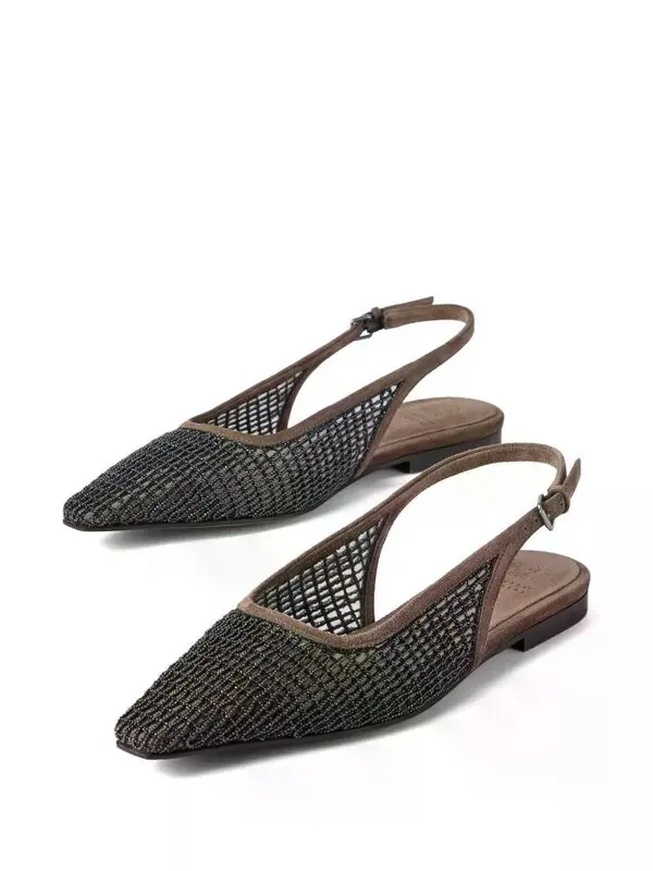 Brunello Cucinelli Net-embroidered Slingback Flats