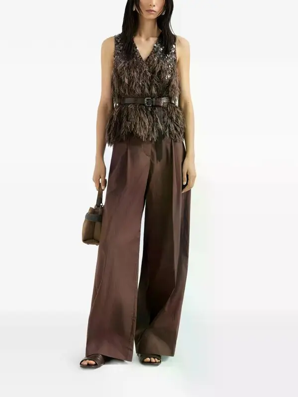 Brunello Cucinelli Poplin Palazzo Pants - Brown