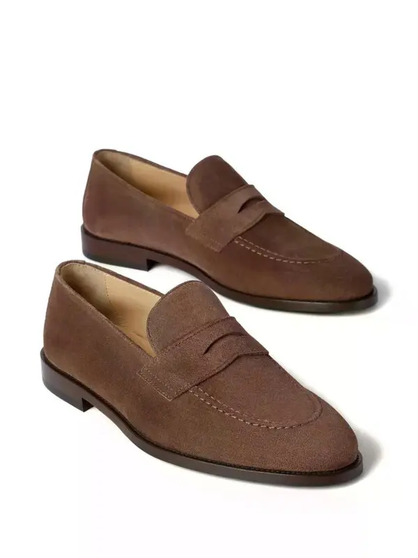 Brunello Cucinelli Suede Penny Loafers - Brown