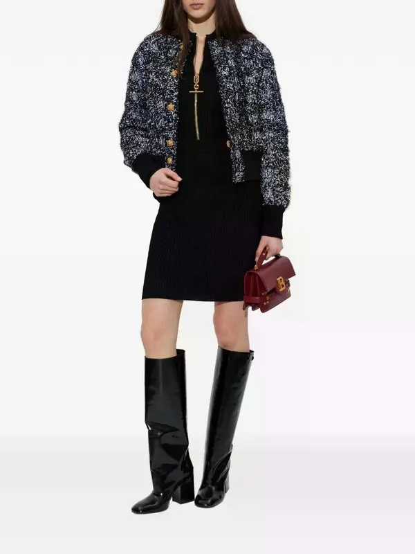 Balmain Ribbed Knit Skirt With Gold-tone Buttons - Black