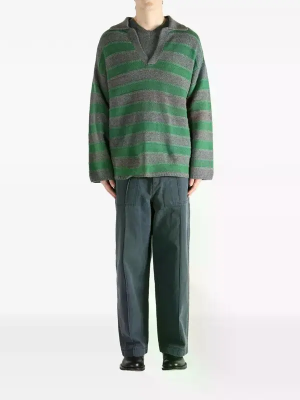 THE ELDER STATESMAN Striped V-neck Sweater
