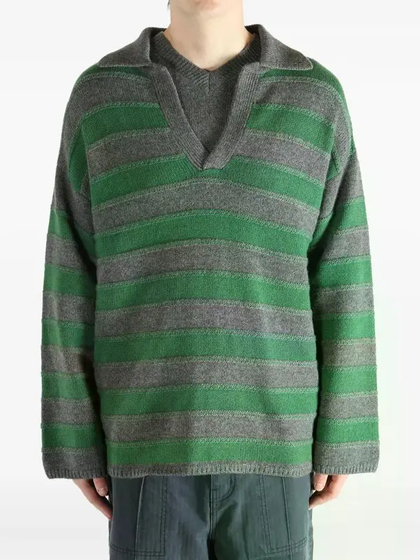 THE ELDER STATESMAN Striped V-neck Sweater