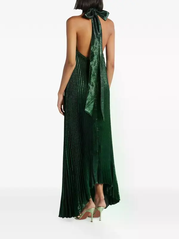 L'idee Olympia Pleated Halterneck Midi Dress - Green