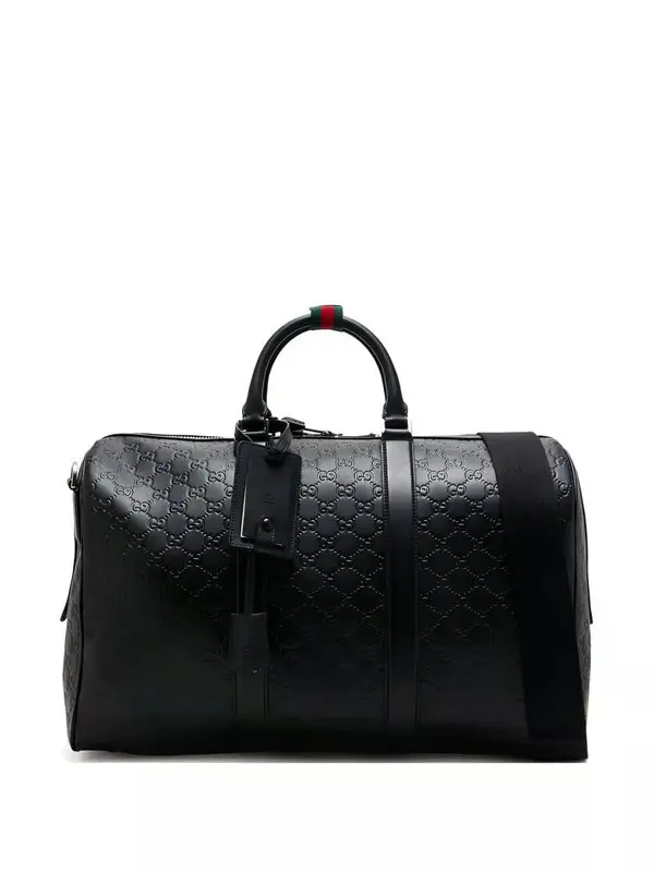 Gucci Gg Emblem Leather Duffle Bag - Black