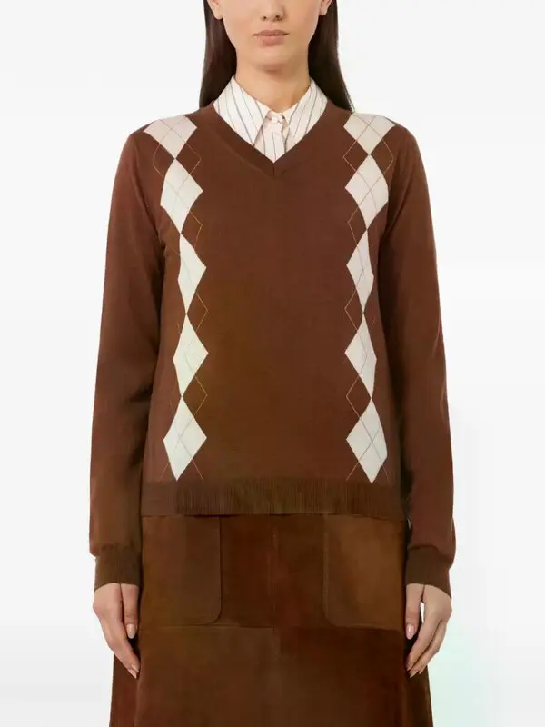 Max Mara Argyle V-neck Sweater