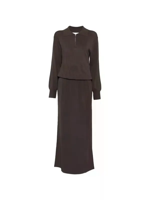 Brandon Maxwell Sabine Quarter-zip Maxi Dress - Brown