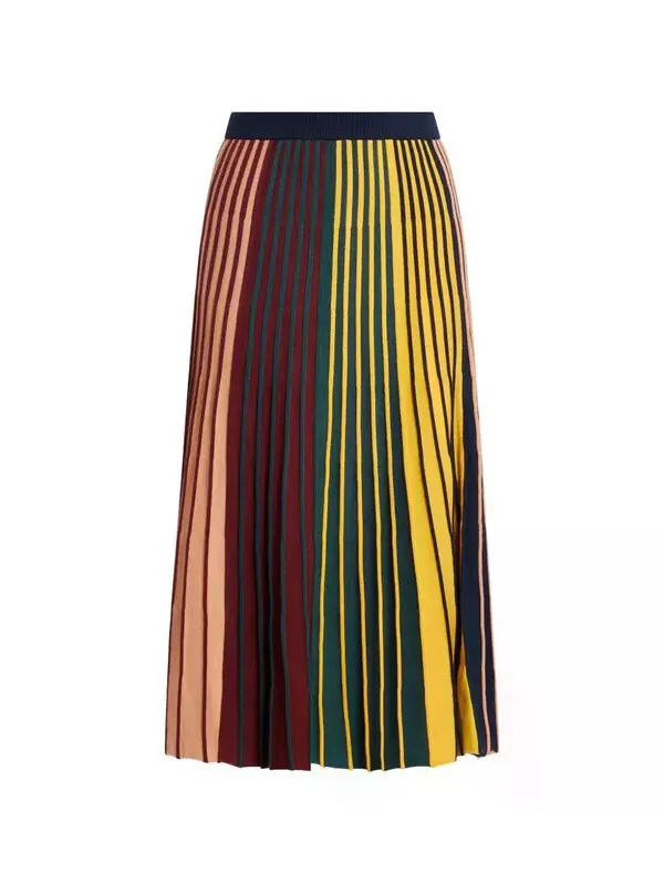 SIMONMILLER Celia Striped Pleated Midi Skirt - Brown