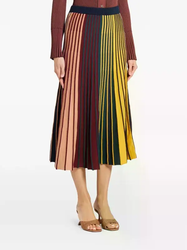 SIMONMILLER Celia Striped Pleated Midi Skirt - Brown