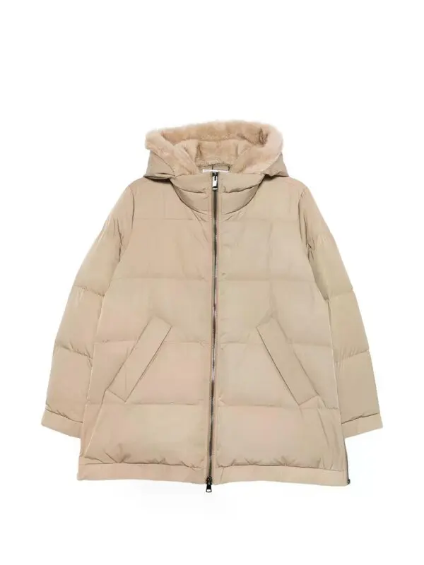 LOU ANDREA Hooded Zip-fastening Coat - Neutrals