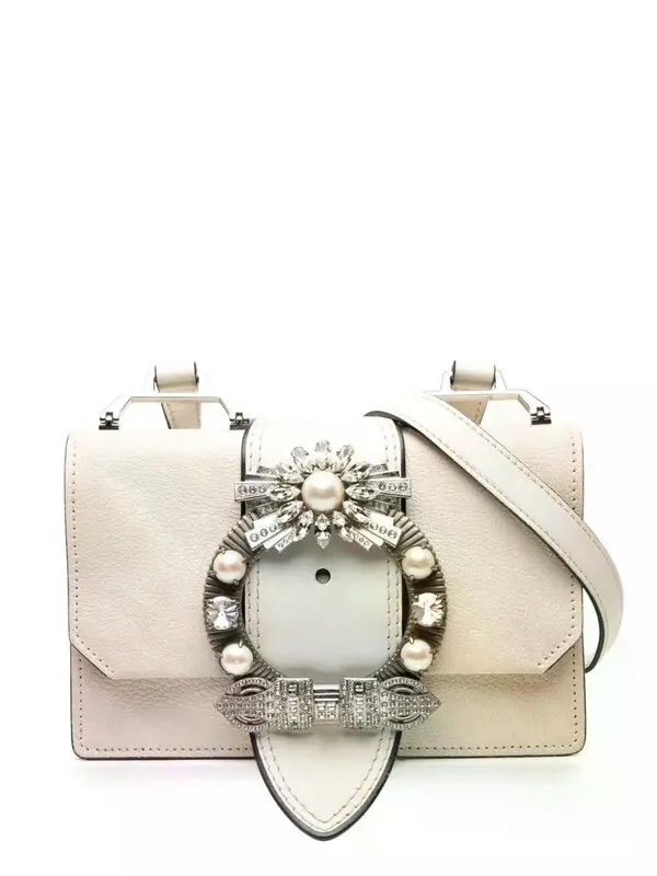 Miu Miu Madras Goatskin & Soft Calfskin Crossbody Bag - White