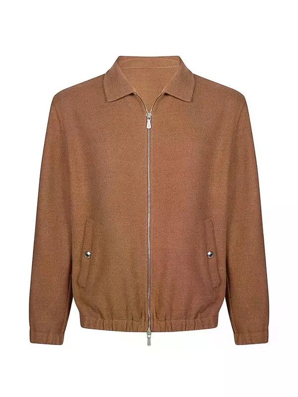 Eleventy Full Zip Bomber Jacket - Brown