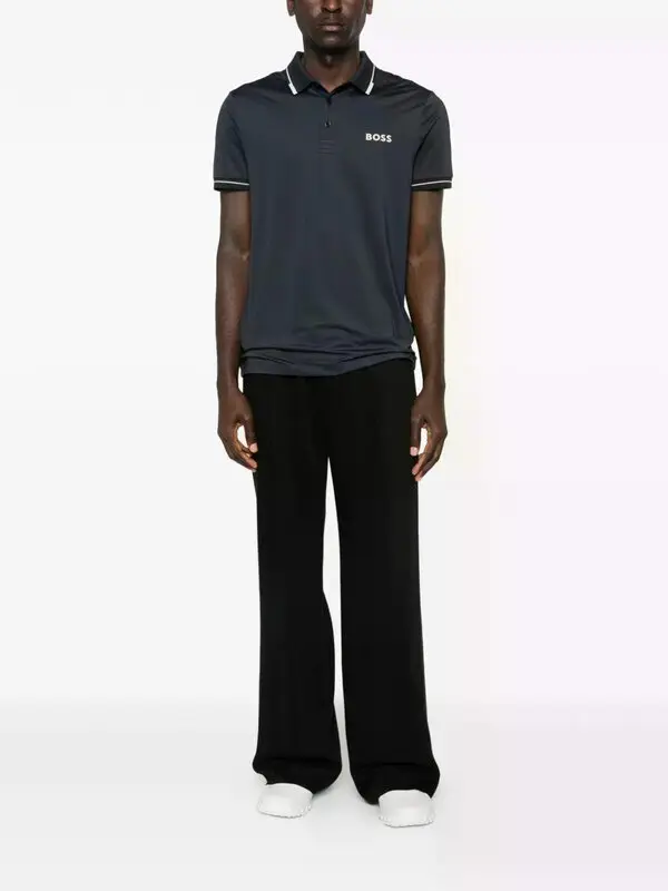 BOSS Logo-print Trimmed Polo Shirt - Blue