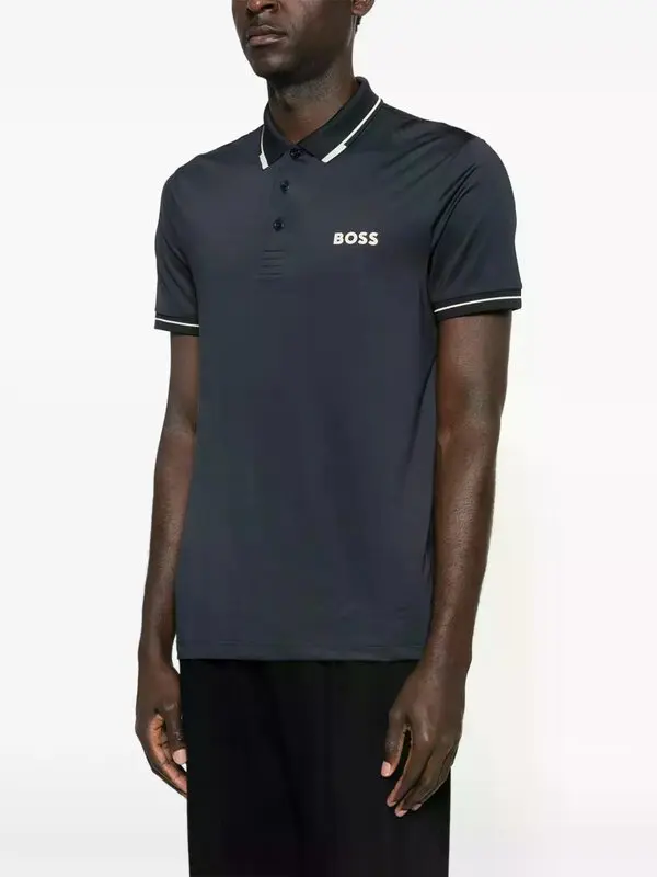 BOSS Logo-print Trimmed Polo Shirt - Blue