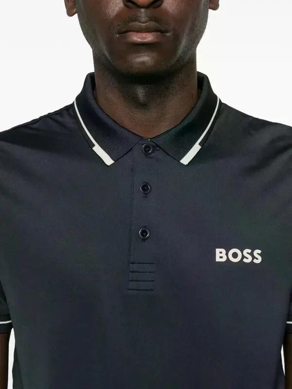 BOSS Logo-print Trimmed Polo Shirt - Blue