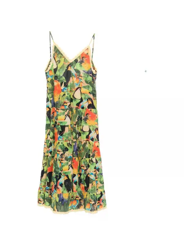 Farm Rio Bird Leaves Ruffled Maxi Dress - Green