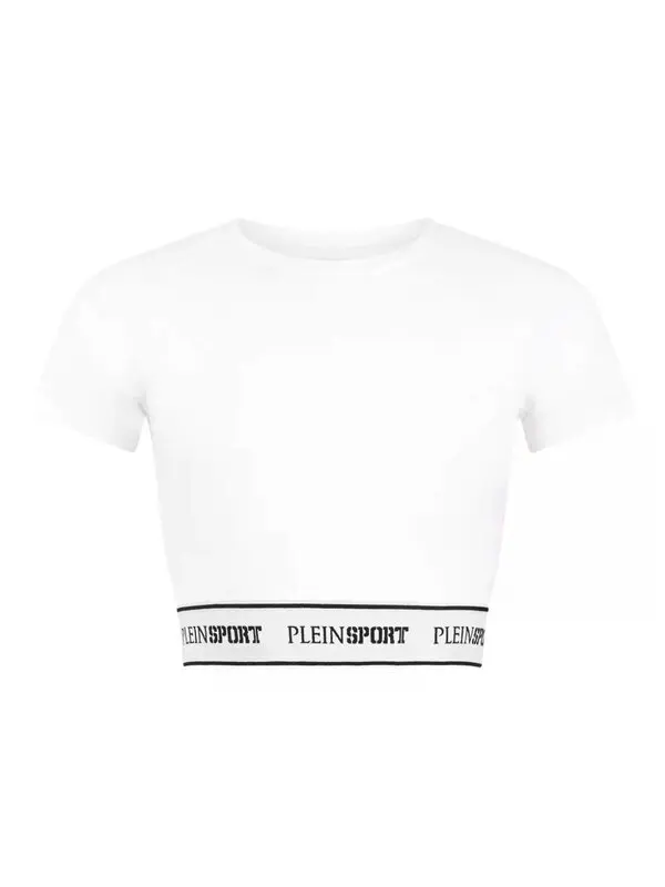 PLEIN SPORT Cropped T-shirt With Jacquard Lettering - White