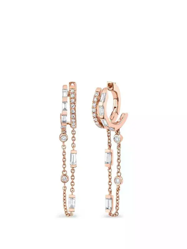 Shay Diamond Fringe Huggie Earrings - Pink