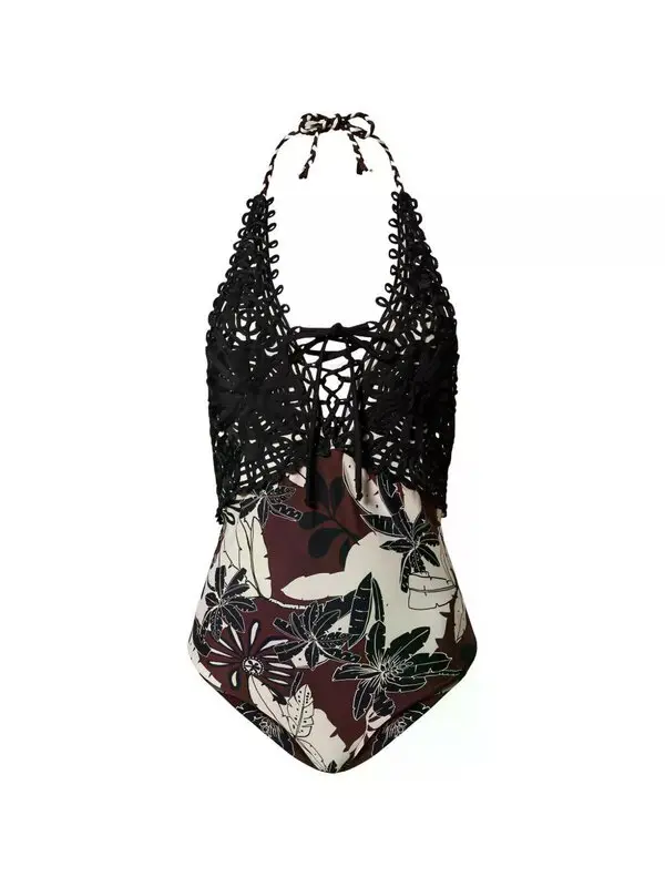 TWINSET Floral-embroidered Swimsuit - Brown
