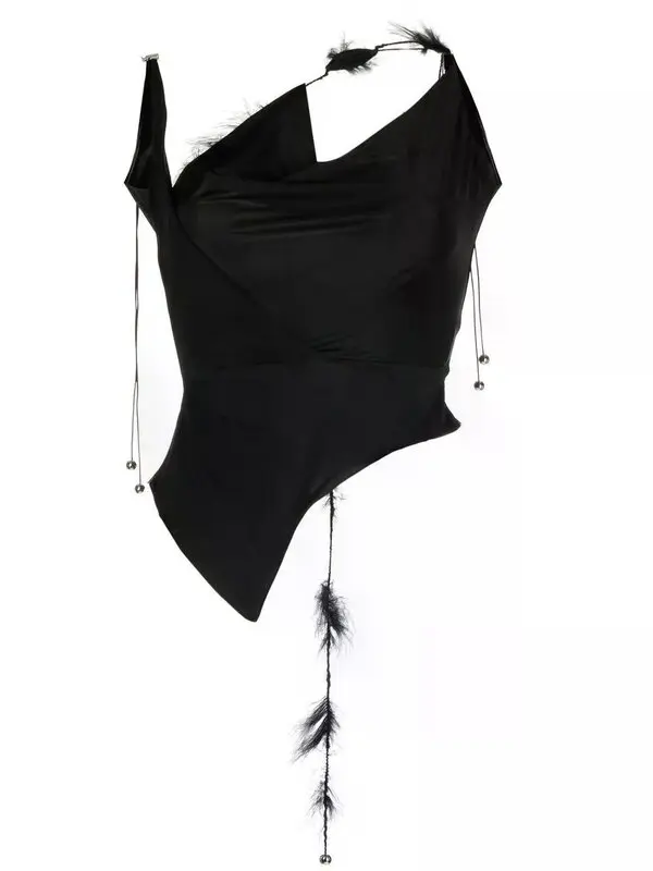 16Arlington Asymmetric Cut-out Feather Top - Black
