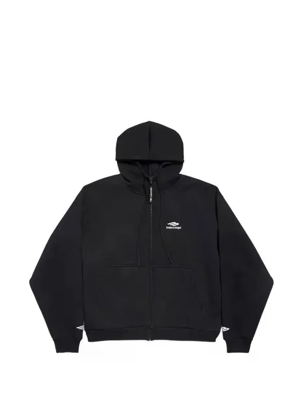 Balenciaga 3b Sports Icon Zip-up Hoodie - Black