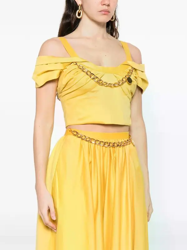 Elisabetta Franchi Stretch Cotton Top With Chain Detail - Yellow