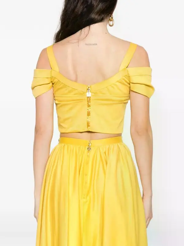 Elisabetta Franchi Stretch Cotton Top With Chain Detail - Yellow