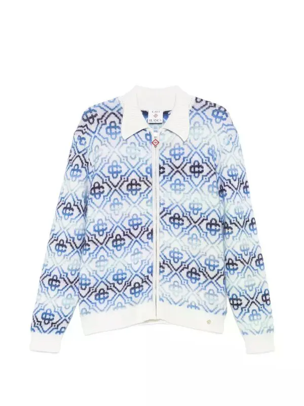Casablanca Geometric Pattern Zip-up Cardigan - White