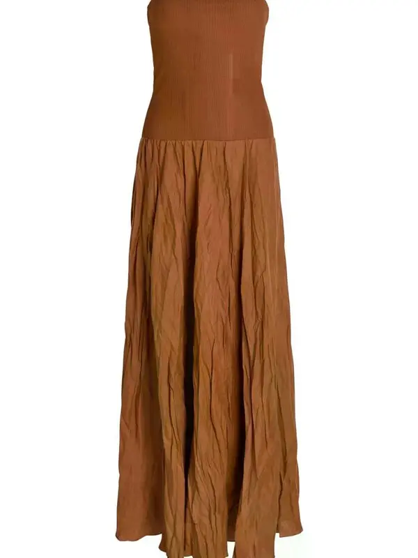 Johanna Ortiz Ribbed Bandeau Gathered Midi Dress - Brown